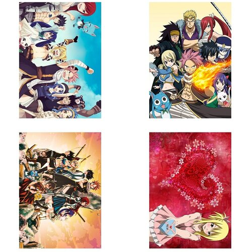 Плакат 4 шт. набор А4 аниме Хвост феи / Нацу / Грей / Люси / Fairy Tail постер №9