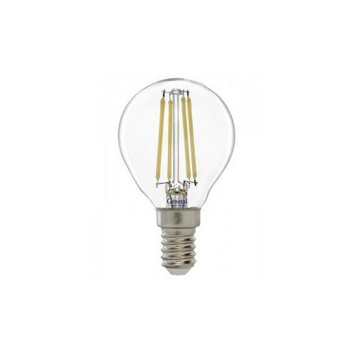 Светодиодная LED лампа General филамент шар E14 8W 4500K 4K 45x78 (нитевидная), прозр 649978 (упаковка 12 штук)