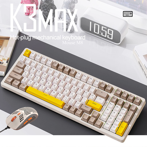 Комплект мышь клавиатура проводная механическая русская Wolf К3 Max+Hot-Swap мышка M8 с подсветкой набор для компьютера ноутбука mouse keyboard