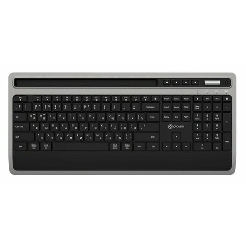 Клавиатура Oklick 860S, USB, Bluetooth/Радиоканал, c подставкой для запястий, серый + черный [1809323]