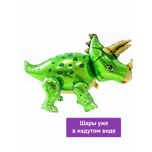 Фольгированный стоячий шар с воздухом фигура динозавр зеленый Трицератопс 1шт