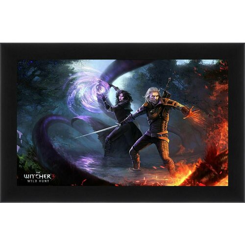 Плакат, постер на бумаге The Witcher 3 (Ведьмак), Геральт из Ривии и Йеннифер. Размер 21 на 30 см
