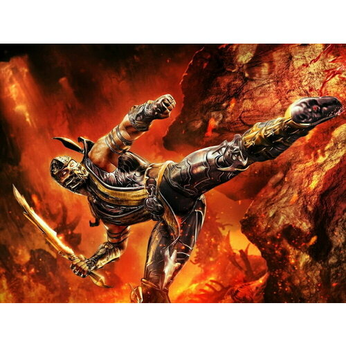Плакат, постер на бумаге Mortal Kombat: Scorpion/Мортал Комбат: Скорпион/игровые/игра/компьютерные герои персонажи. Размер 42 х 60 см