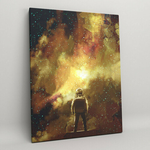 Картина на холсте (интерьерный постер) "Космонавт в звездной туманности", с деревянным подрамником, размер 45x60 см