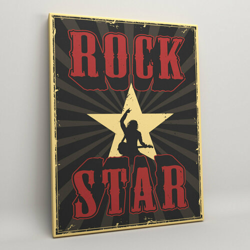 Картина на холсте (интерьерный постер) "Рок звезда" винтаж, музыка, с деревянным подрамником, размер 45x60 см