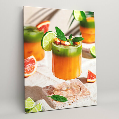 Картина на холсте (интерьерный постер) "Грейпфрутовый лимонад" для кухни, кафе и ресторанов, с деревянным подрамником, размер 30х40 см