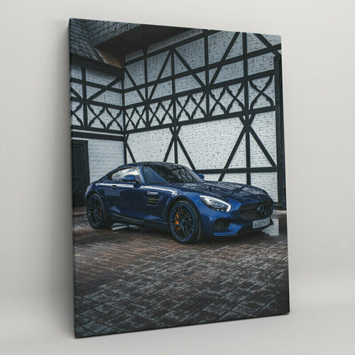 Картина на холсте (интерьерный постер) "Автомобиль Mercedes-AMG GT Blue", с деревянным подрамником, размер 45x60 см
