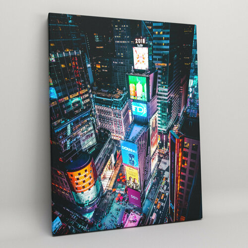 Картина на холсте (интерьерный постер) "Тайм сквер Нью Йорк" города, с деревянным подрамником, размер 30x40 см