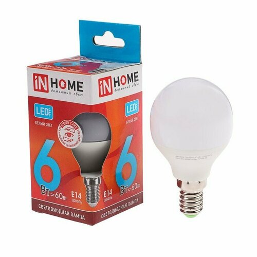 Лампа светодиодная IN HOME, Е14, 6 Вт, 570 Лм, 4000 К, дневной белый (комплект из 15 шт)