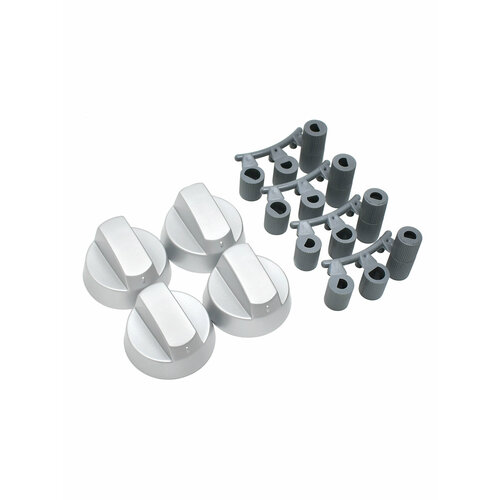 Ручки управления плиты универсальные с переходниками (4шт/комплект), серебристые, WL1030