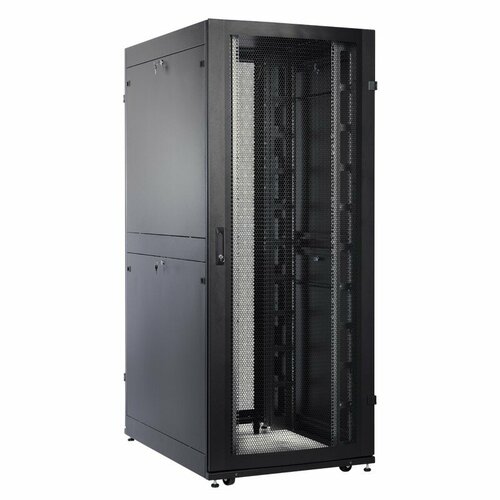 ЦМО Шкаф серверный ПРОФ напольный 48U (800x1200) дверь перфор, задние двойные перфор, черный, в сборе (ШТК-СП-48.8.12-48АА-9005)