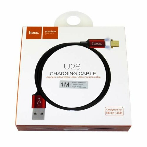 Кабель Hoco U28 USB - Lightning 1m. Black/Red (магнитный)