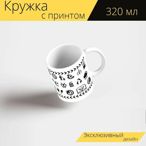 Кружка с рисунком, принтом "Иконки экология, рециркулировать, спасти планету" 320 мл.