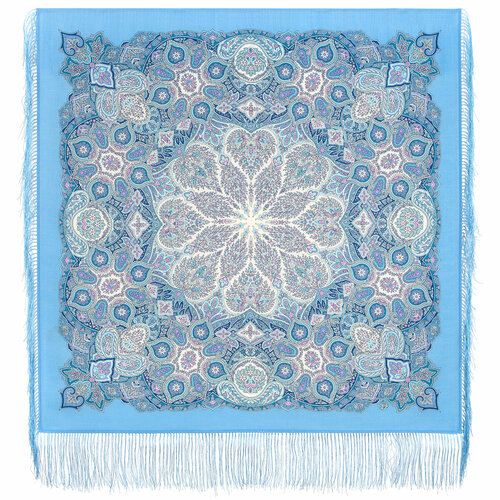 Платок Павловопосадская платочная мануфактура,89х89 см, серый, голубой