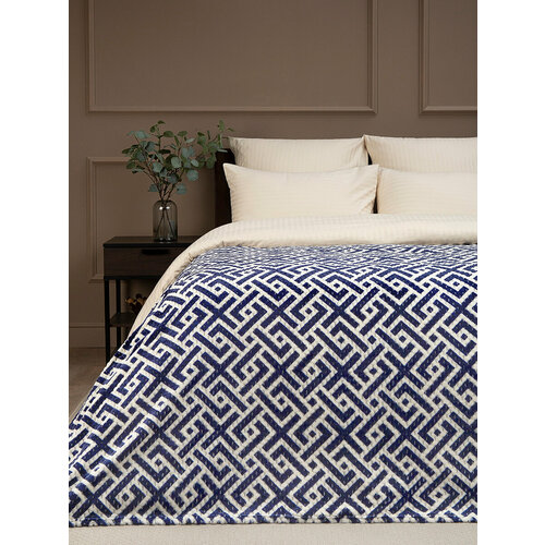 Плед TexRepublic Deco Lux 150х200 см, 1,5 спальный, велсофт, покрывало, теплый, мягкий, синий с принтом лабиринт