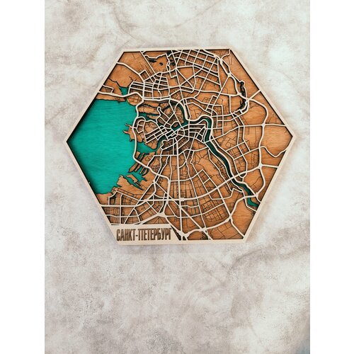 Декоративная Карта Санкт Петербурга с эпоксидной смолой