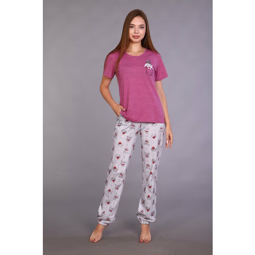 Пижама  IvCapriz, размер 52, белый, бордовый