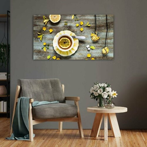 Картина на холсте 60x110 LinxOne "Чай роза Пища Цветы Еда" интерьерная для дома / на стену / на кухню / с подрамником