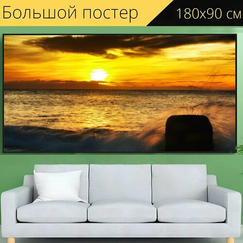Большой постер "Асахи, море, солнце" 180 x 90 см. для интерьера