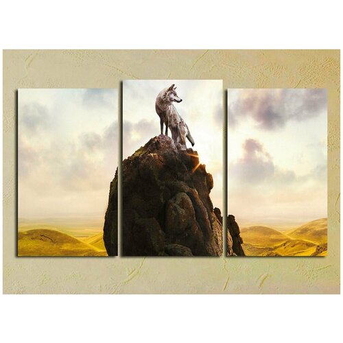 Модульная картина на Холсте - "Волк на скале", размер 120х80 см