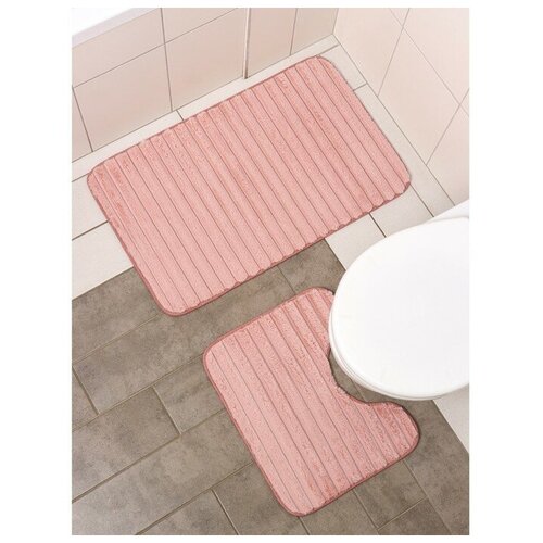 SAVANNA Набор ковриков для ванной и туалета SAVANNA «Оливия», 2 шт, 40×50 см, 50×80 см, цвет розовый