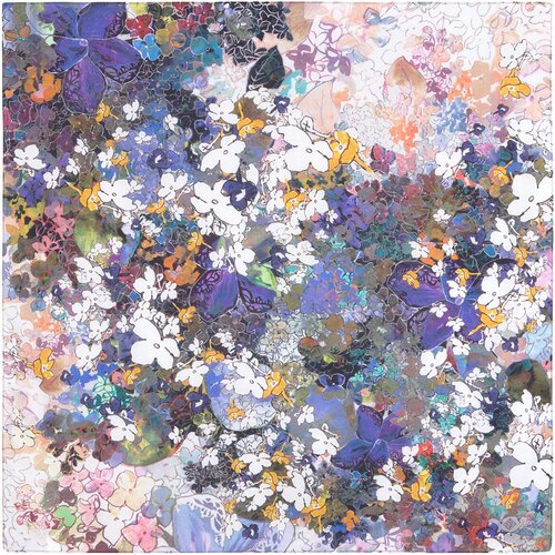 Платок Павловопосадская платочная мануфактура,76х76 см, фиолетовый, бежевый