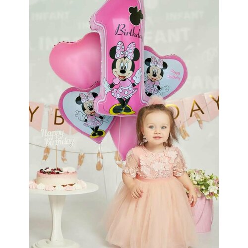 Набор фольгированных шаров Happy Birthday, Микки Маус на день рождение 1 год/розовый цвет