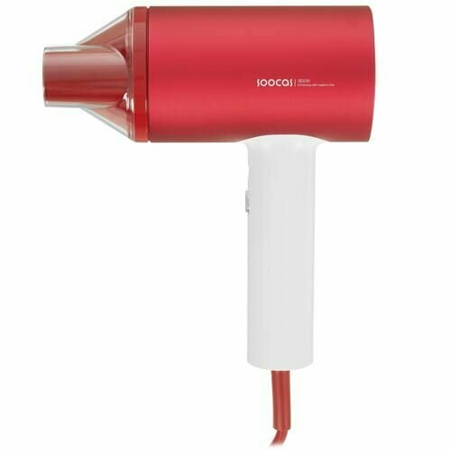Фен Soocas H5 красный/белый, компактный, 1800 Вт, подача холодного воздуха, генератор ионов, шнур - 1.7 м