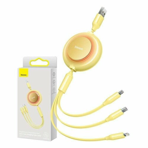 Кабель Baseus Bright Mirror 2 Series Retractable 3-in-1 Fast Charging Data Cable USB to M+L+C 3.5A, 1.1m (CAMJ010011) yellow