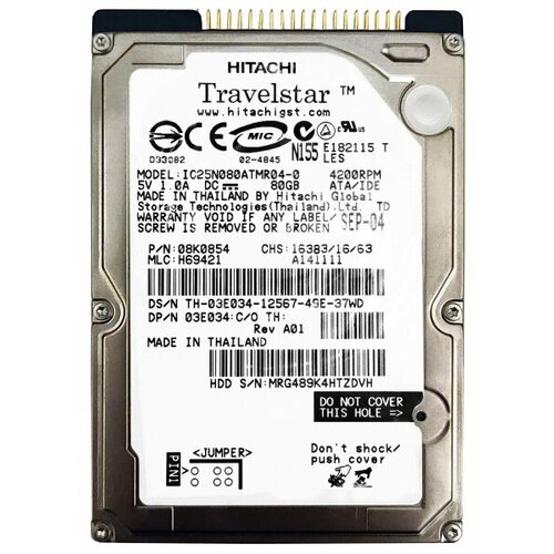 Жесткий диск Hitachi IC25N080ATMR04-0 80Gb 4200 IDE 2,5" HDD