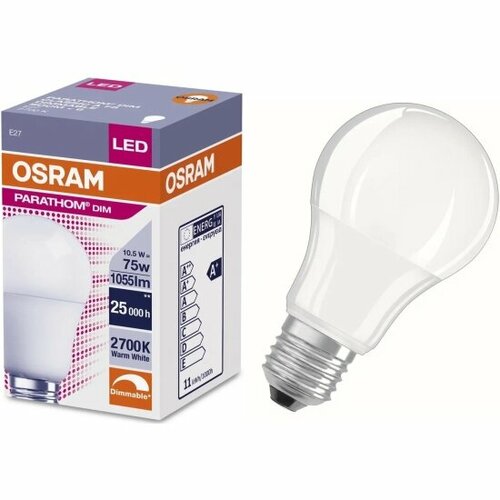 Светодиодная лампа Ledvance-osram Osram PARATHOM CLASSIC А 75 10.5W/827 FR DIM E27 1055 lm d60x110 матовая - лампа