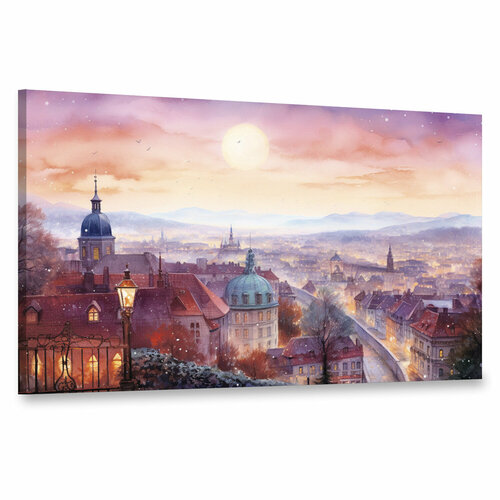Интерьерная картина 100х60 "Пейзаж с городом и ночными огнями"