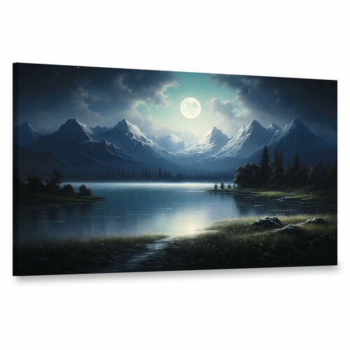 Интерьерная картина 100х60 "Пейзаж с луной и звездами"