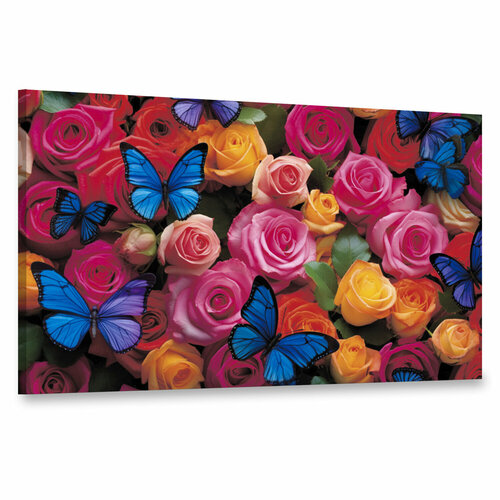 Интерьерная картина 100х60 "Розы в полете бабочек"