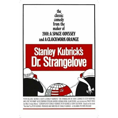 Плакат, постер на бумаге Доктор Стрейнджлав, или Как я научился не волноваться и полюбил атомную бомбу (Dr. Strangelove or How. Размер 21 х 30 см