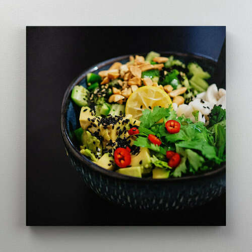 Интерьерная картина на холсте "Салат с апельсинами" для кухни кафе и ресторанов, размер 45x45 см