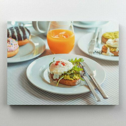 Интерьерная картина на холсте "Яйцо пашот" для кухни, кафе и ресторанов, размер 40x30 см