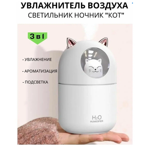 Увлажнитель воздуха мини /Светильник ночник "Кот" (белый)