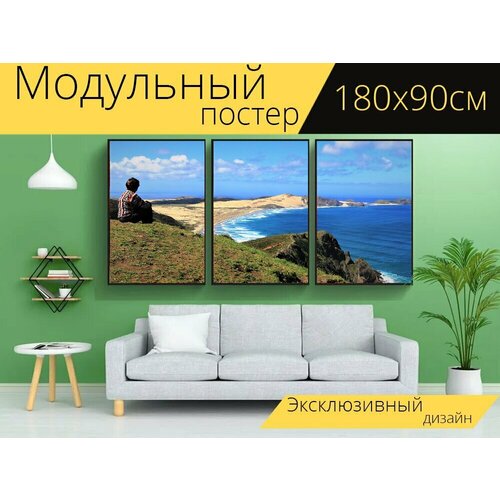 Модульный постер "Мыс рейнга, пейзаж, новая зеландия" 180 x 90 см. для интерьера