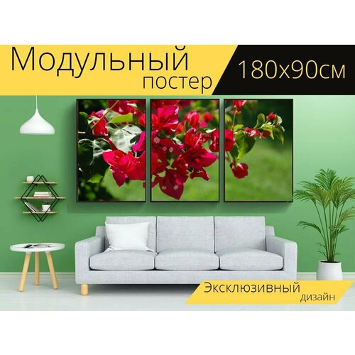 Модульный постер "Цветы, цветочный, растения" 180 x 90 см. для интерьера