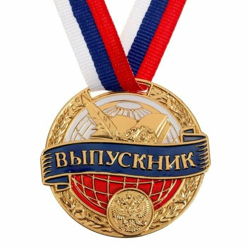 Медаль школьная на Выпускной «Выпускник», на ленте, золото, металл, d = 5 см (комплект из 9 шт)