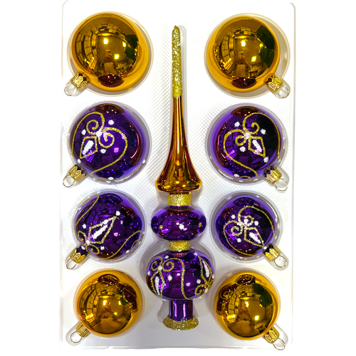 Набор ёлочных шаров с верхушкой "Адель" (Ёлочка) фиолетовый