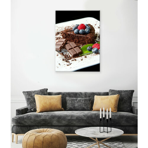 Картина/Картина на холсте/Картина на холсте для интерьера/Картина на стену/Картина в подарок для дома/- Шоколадный торт на тарелке 40х60