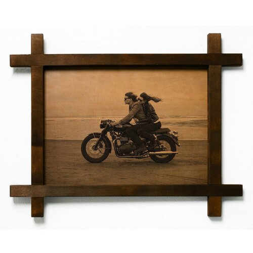 Картина Мотоцикл, интерьерная для украшения и декора в деревянной раме, подарок, натуральная кожа, BoomGift
