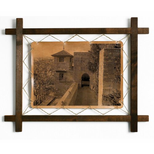 Картина Крепость Малага, Испания, гравировка на натуральной коже, интерьерная для украшения и декора на стену в деревянной раме, подарок, BoomGift