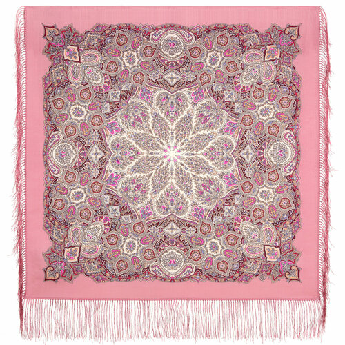 Платок Павловопосадская платочная мануфактура,89х89 см, серый, розовый
