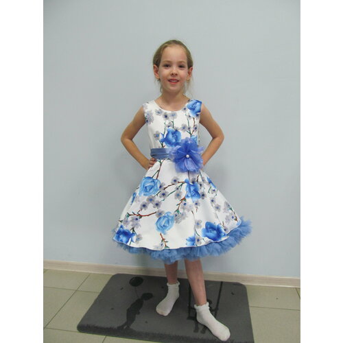 Школьное платье, размер 32, белый, голубой