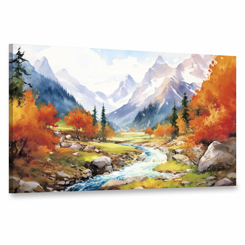 Интерьерная картина 100х60 "Горы и осень: ковер из ярких красок"