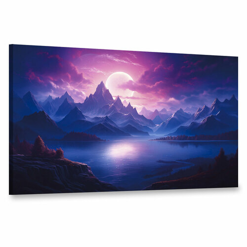 Интерьерная картина 100х60 "Горы в фиолетовых тонах: магия сумерек"