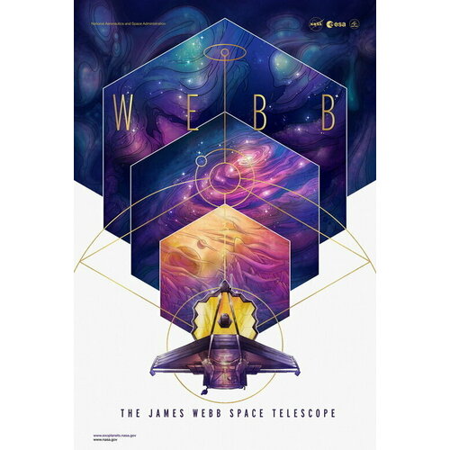Плакат, постер на бумаге космический телескоп Джеймс Уэбб James Webb Space Telescope GSFC-NASA орбитальная инфракрасная. Размер 60 х 84 см